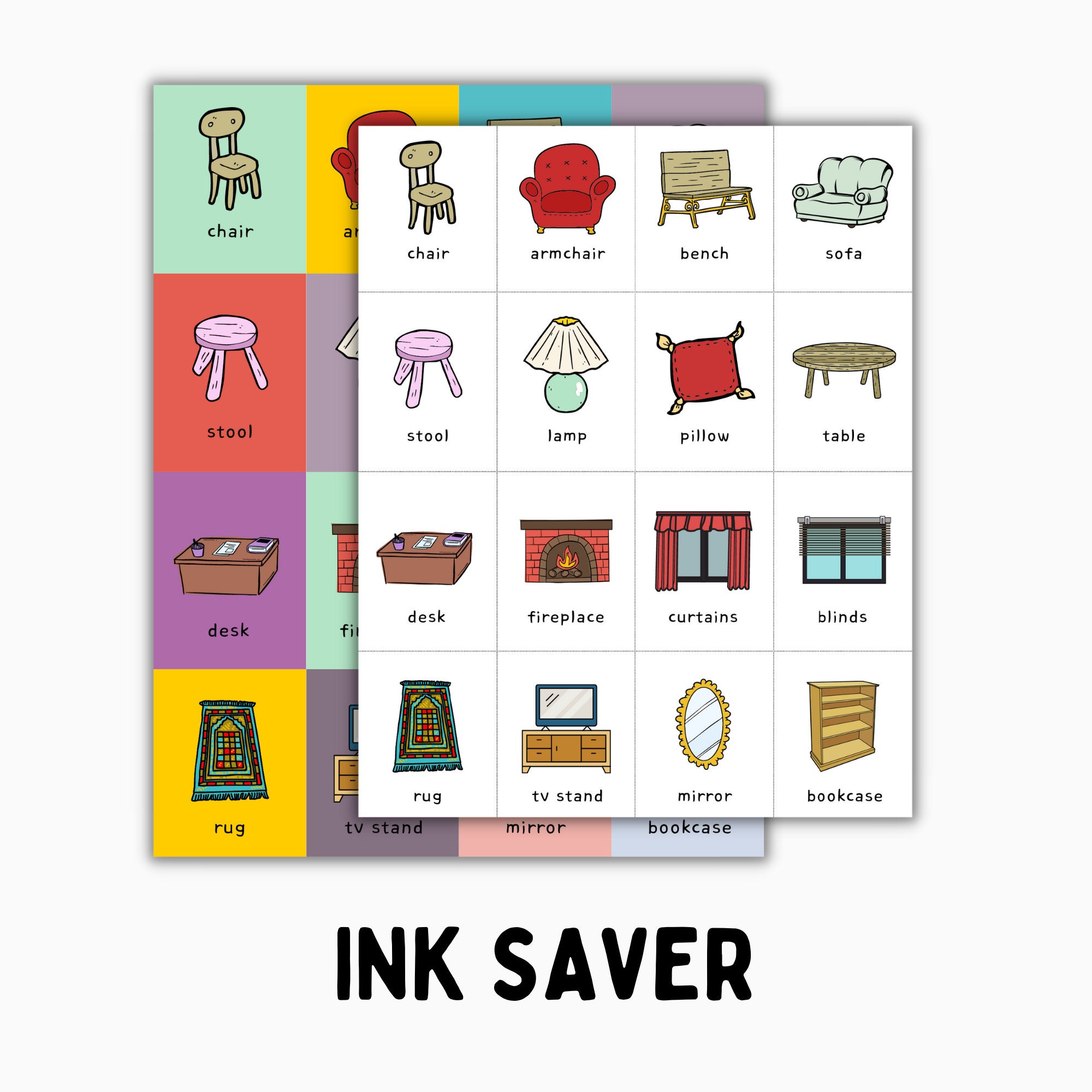 Furniture Flashcards ESL Games, Memory, Charades, and Conversation ...