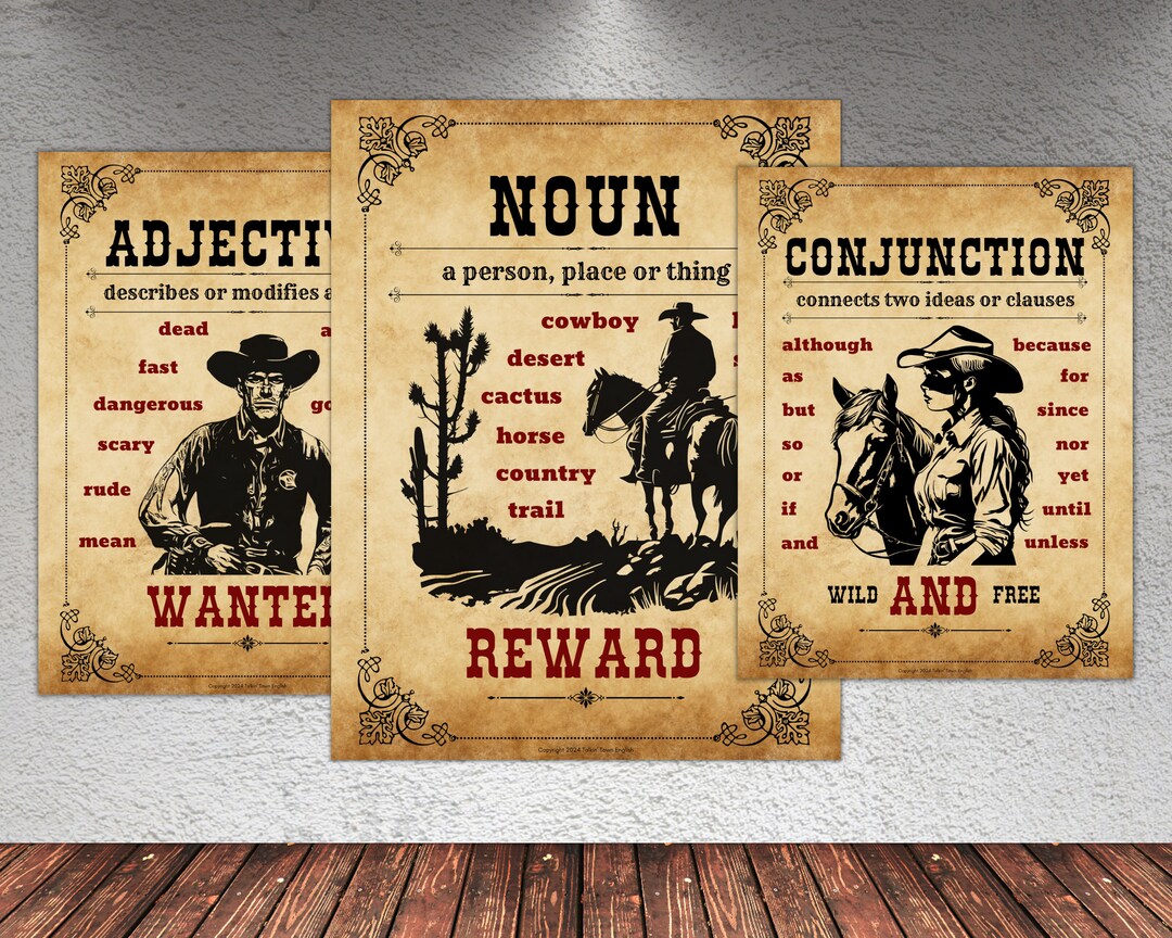 Western Parts of Speech Posters: ESL Grammar Charts (digital Download ...