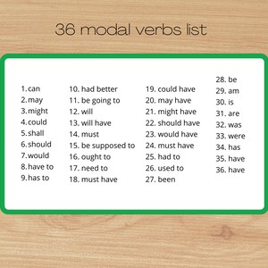 Printable Verb Flashcards ESL PDF: Deck of 36 Modal Auxiliary Verbs ...