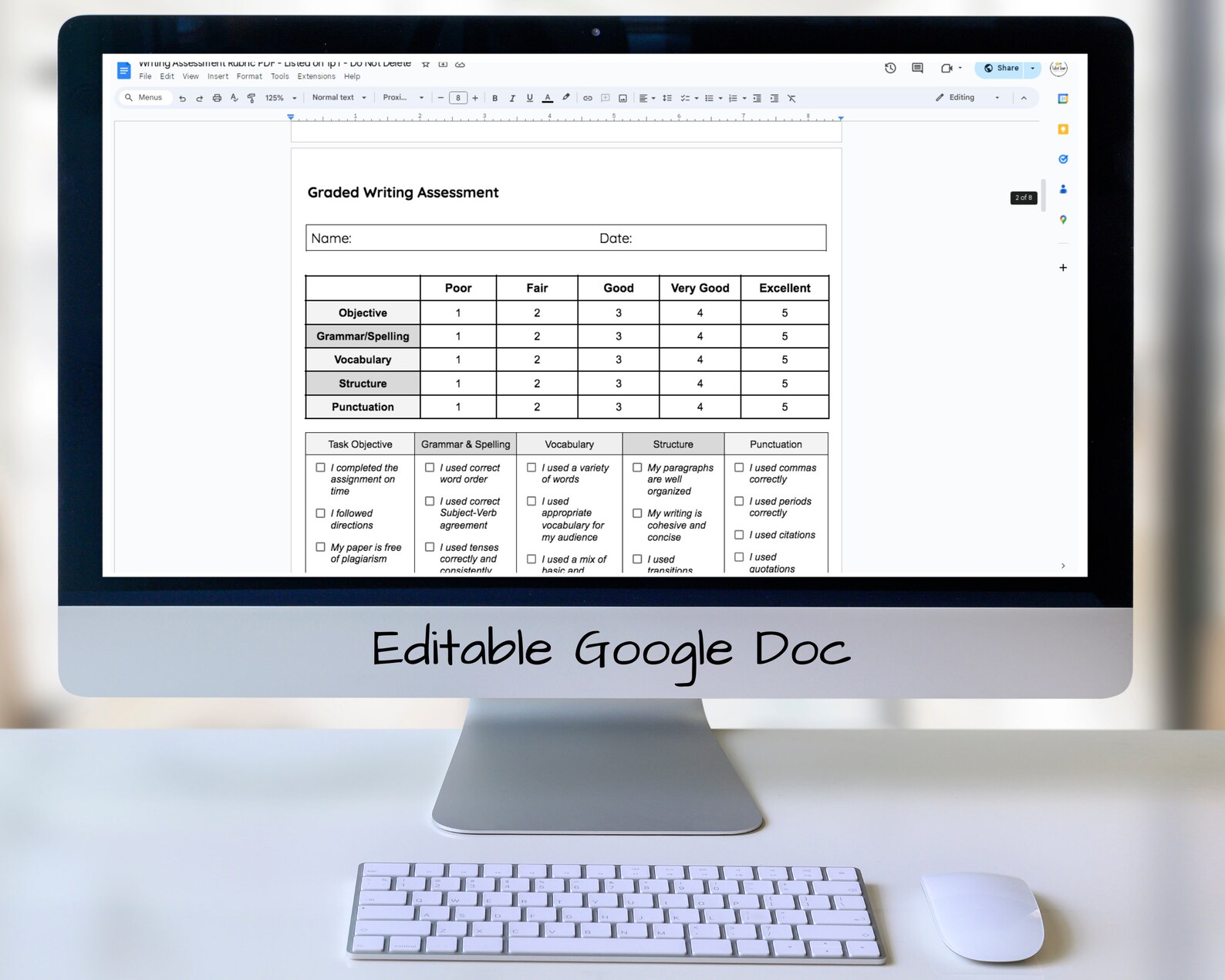 Writing Assessment Rubric Grading Worksheet and Template for ESL/ELL ...