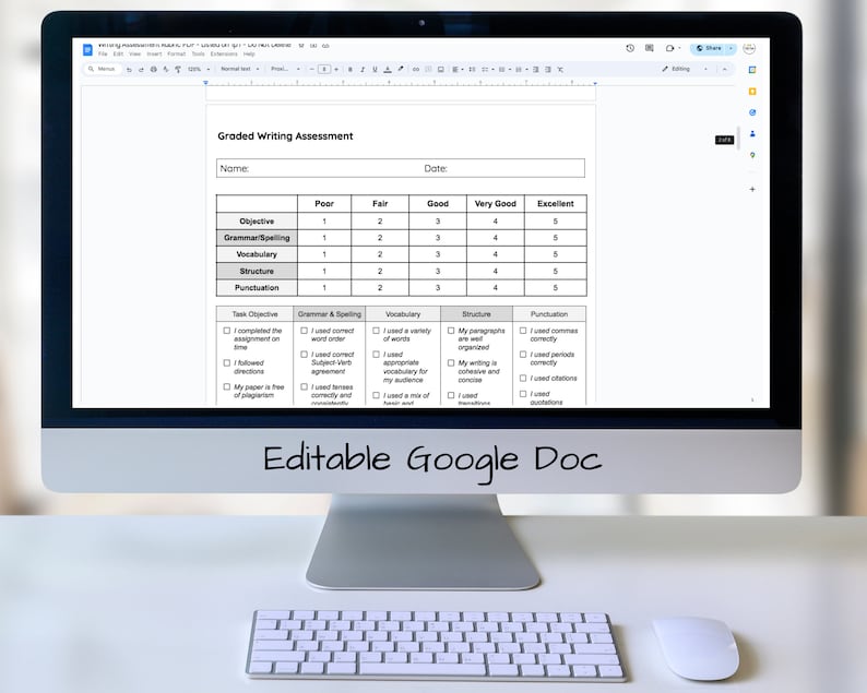 Writing Assessment Rubric Grading Worksheet and Template for ESL/ELL ...