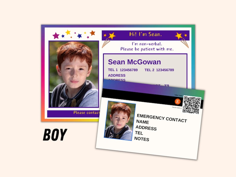 ID Card Template for Special Needs and Child Safety Identification ...
