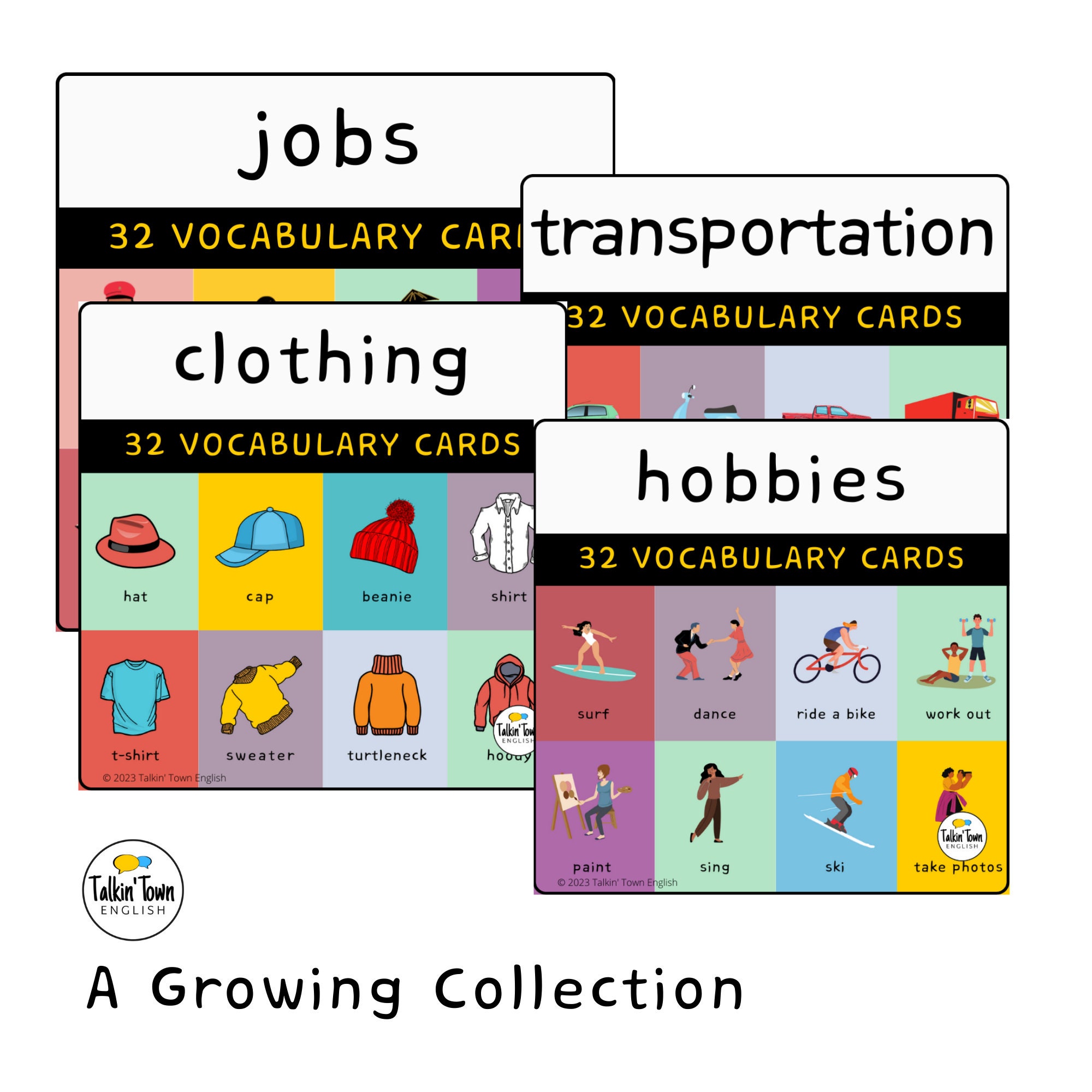 500 Vocabulary Flashcards Cards by Topic for Games and Activities ESL ...