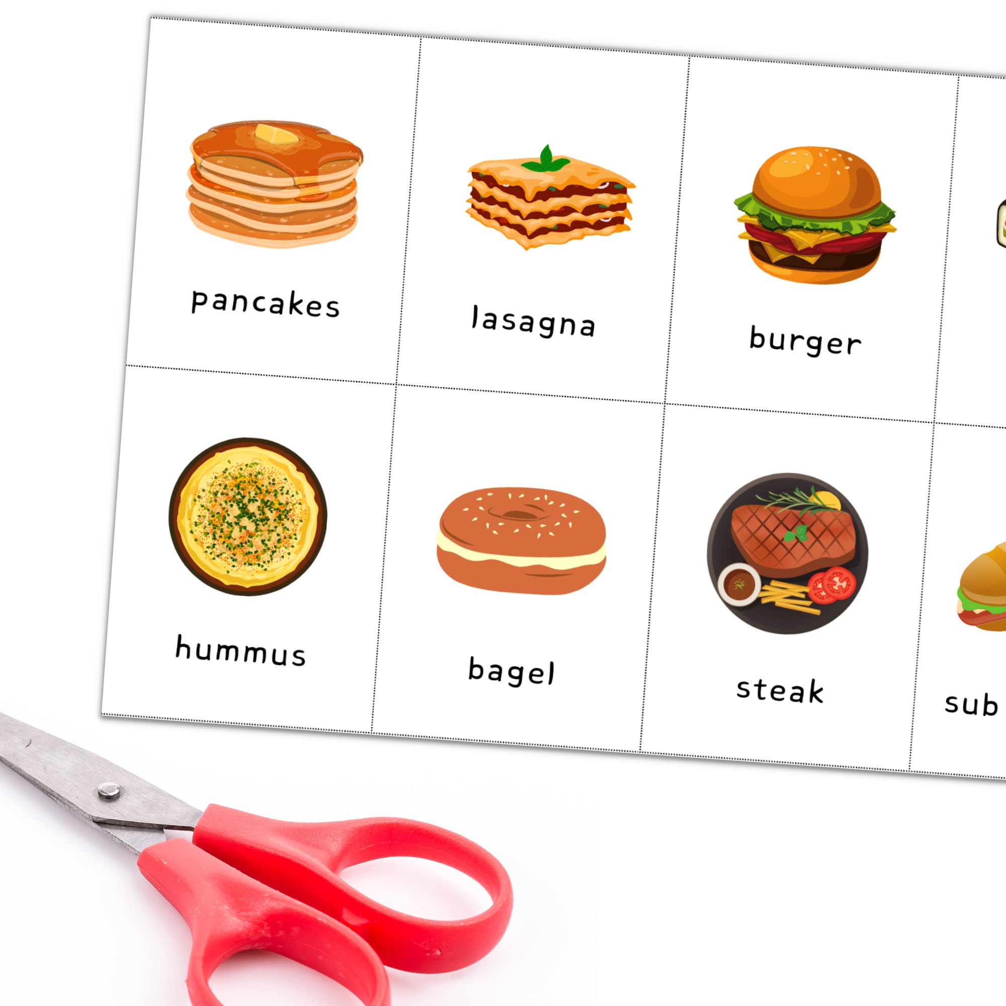 Printable Food Flashcards Vocabulary Cards for ESL Games, Memory ...