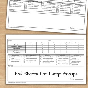 Writing Assessment Rubric Grading Worksheet and Template for ESL/ELL ...