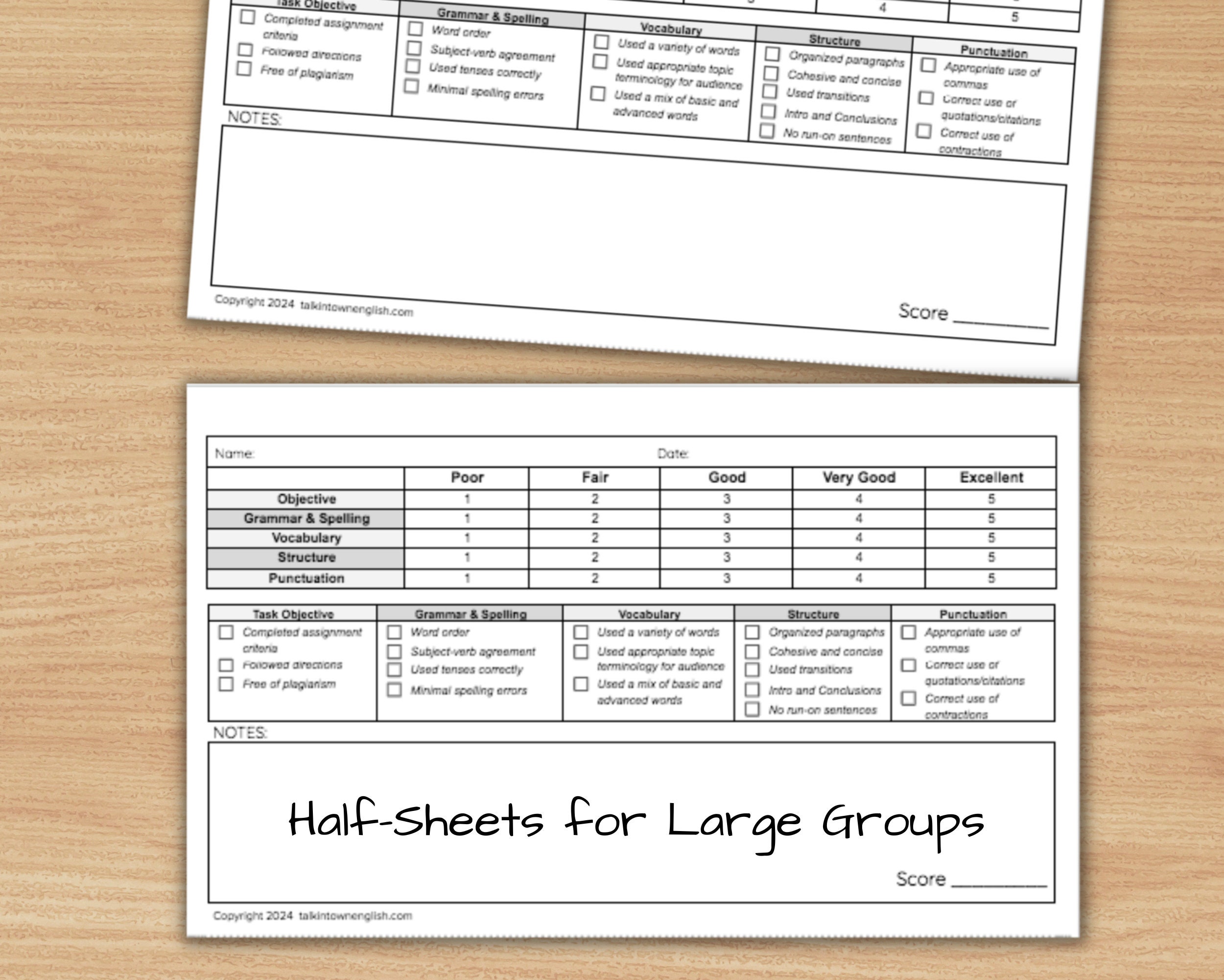 Writing Assessment Rubric Grading Worksheet and Template for ESL/ELL ...