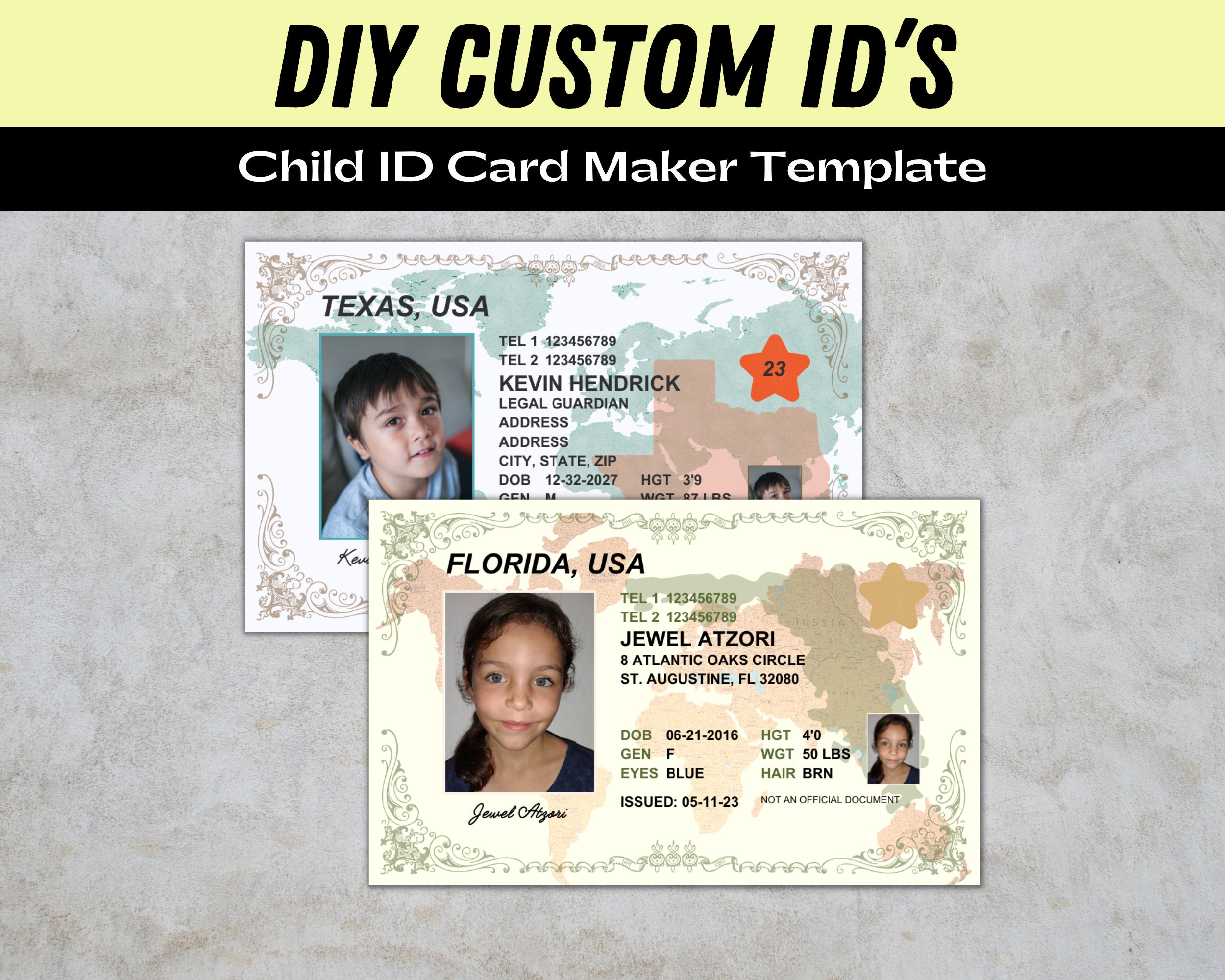 Buy Child ID Card, Kid Id Card TEMPLATE for Child Safety, Custom DIY on Canva, Printable at Home ...
