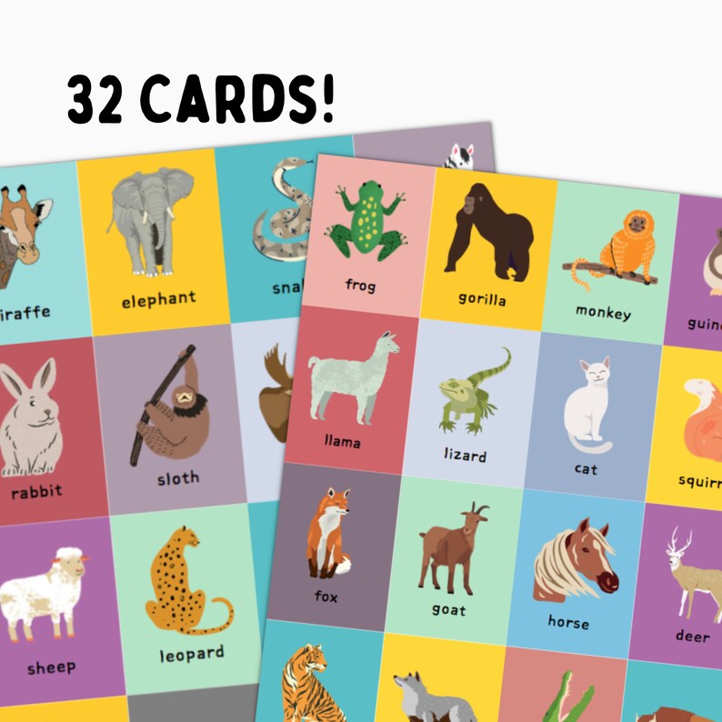 Printable Animal Vocabulary Picture Cards PDF for ESL Games, Memory ...