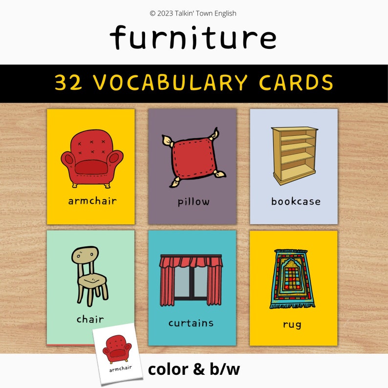 Furniture Flashcards ESL Games, Memory, Charades, and Conversation ...