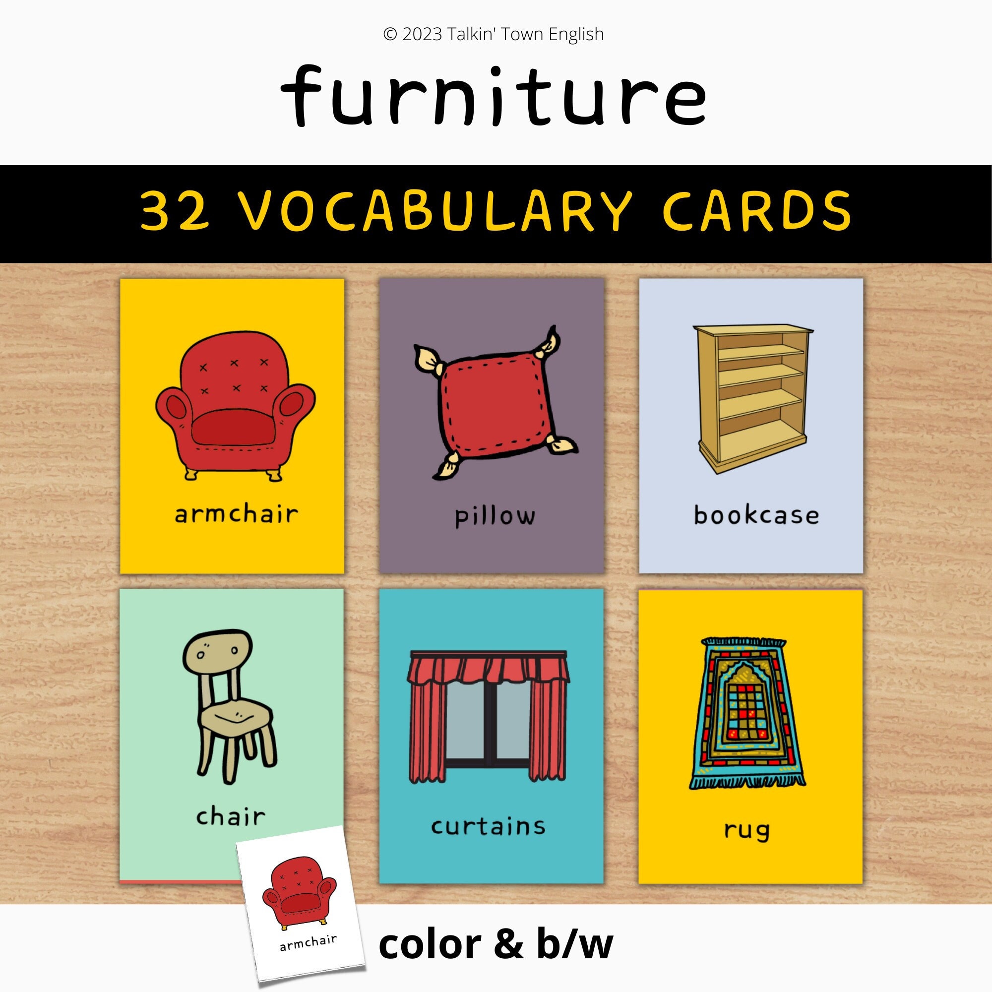 Furniture Flashcards ESL Games, Memory, Charades, and Conversation ...