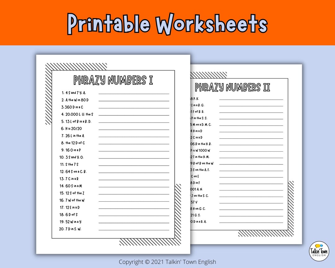 Number Phrases Brain Teaser Worksheets and Presentation Template PDF ...