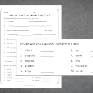 Gerund and Infinitive Anchor Charts PDF for ESL/ELL English Teaching ...