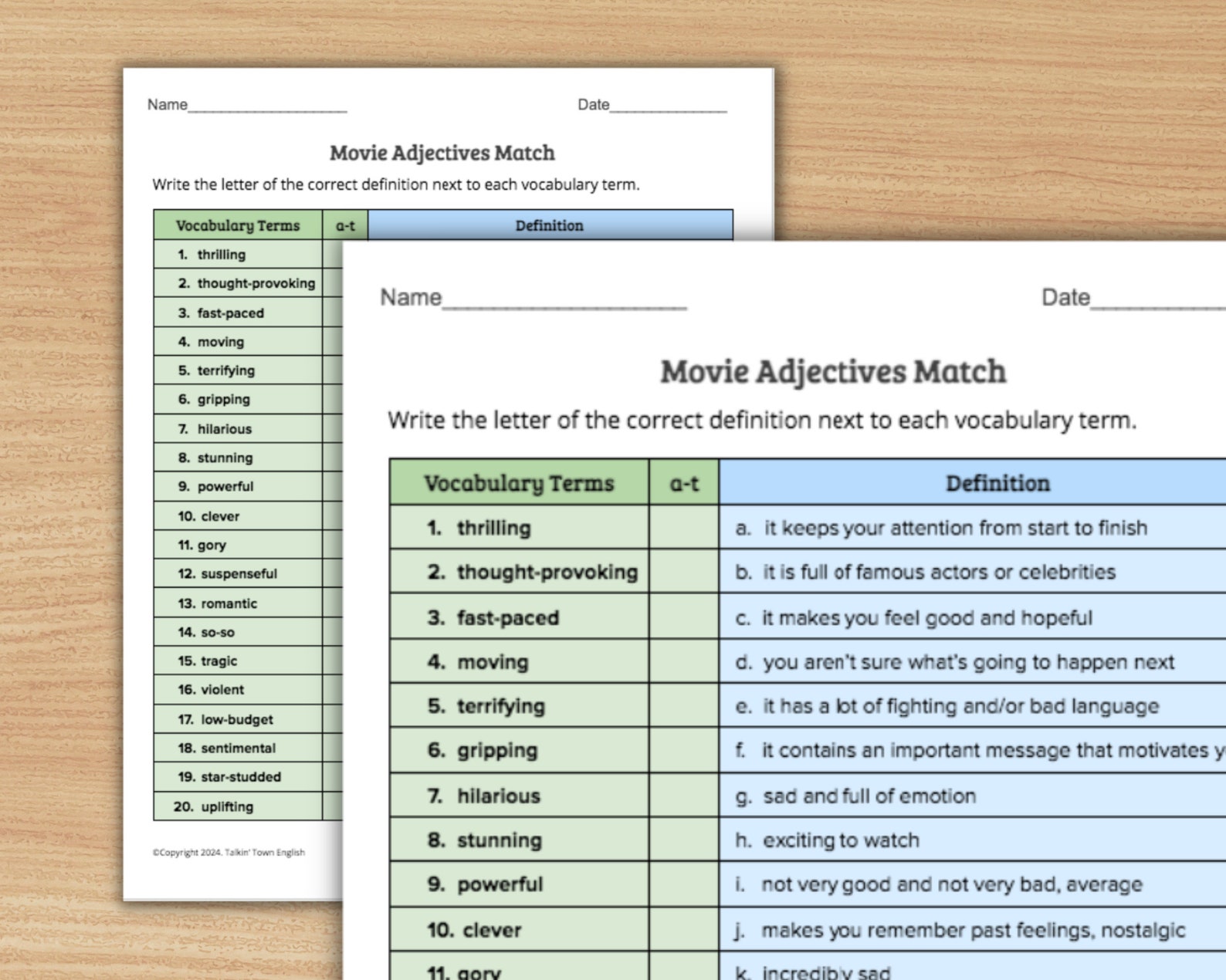 Movie Review Vocabulary and Template Form Worksheets PDF, Editable ...