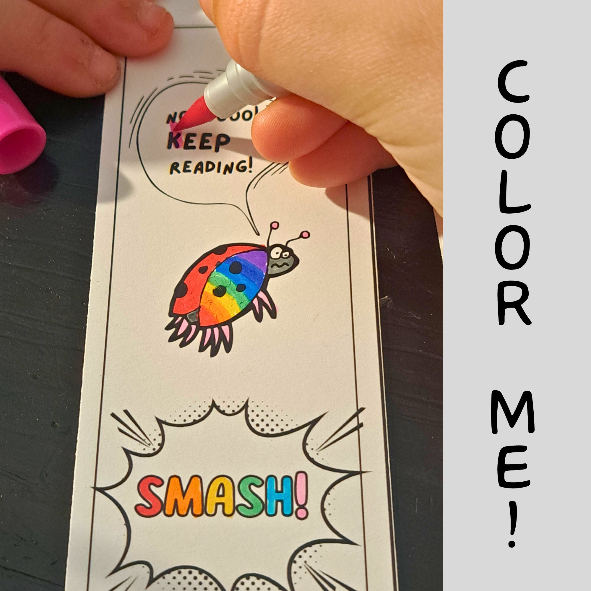 Bugmarks Kids Coloring Bookmarks: 5 Funny Designs in 3 Colors With ...