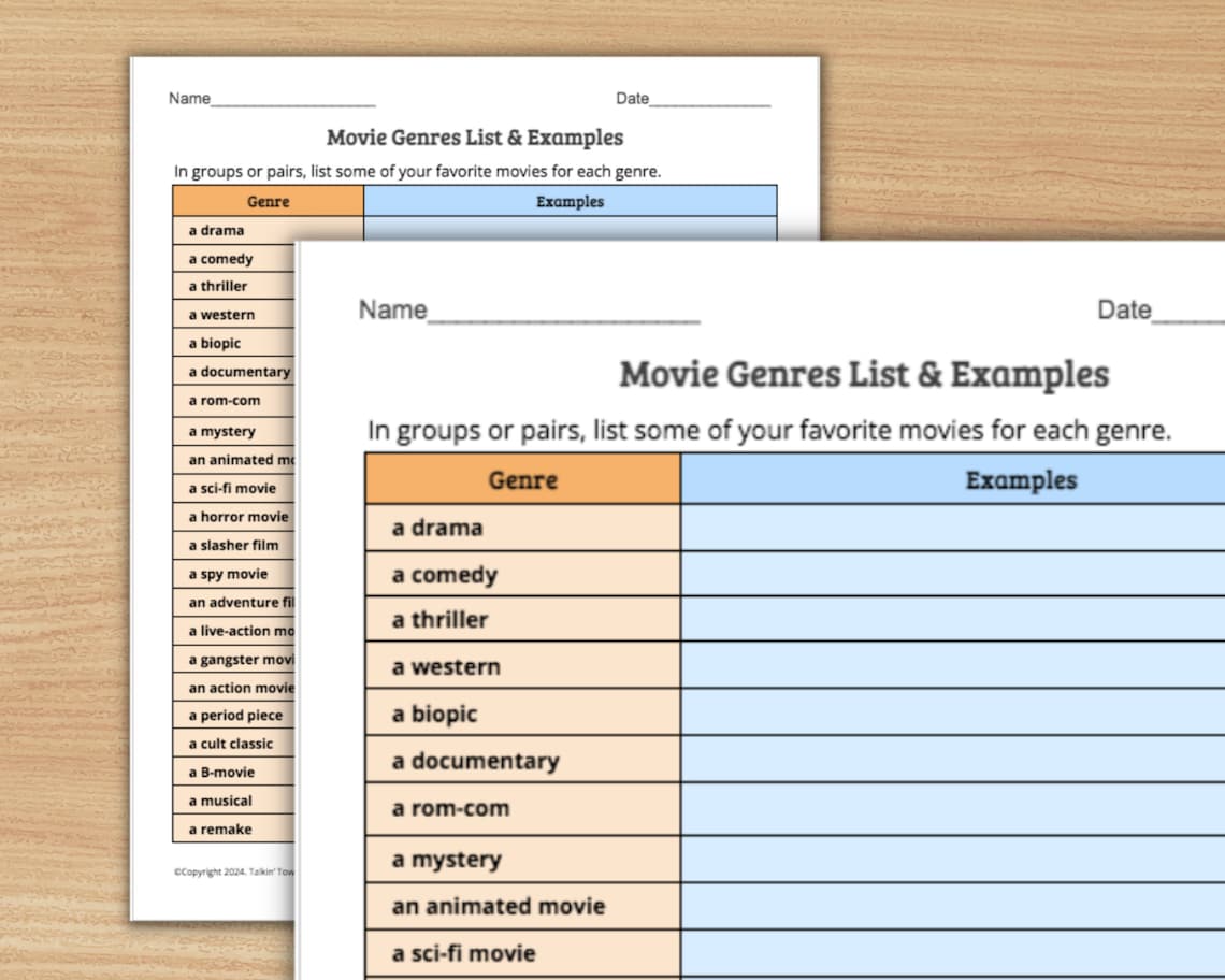 Movie Review Vocabulary and Template Form Worksheets PDF, Editable ...