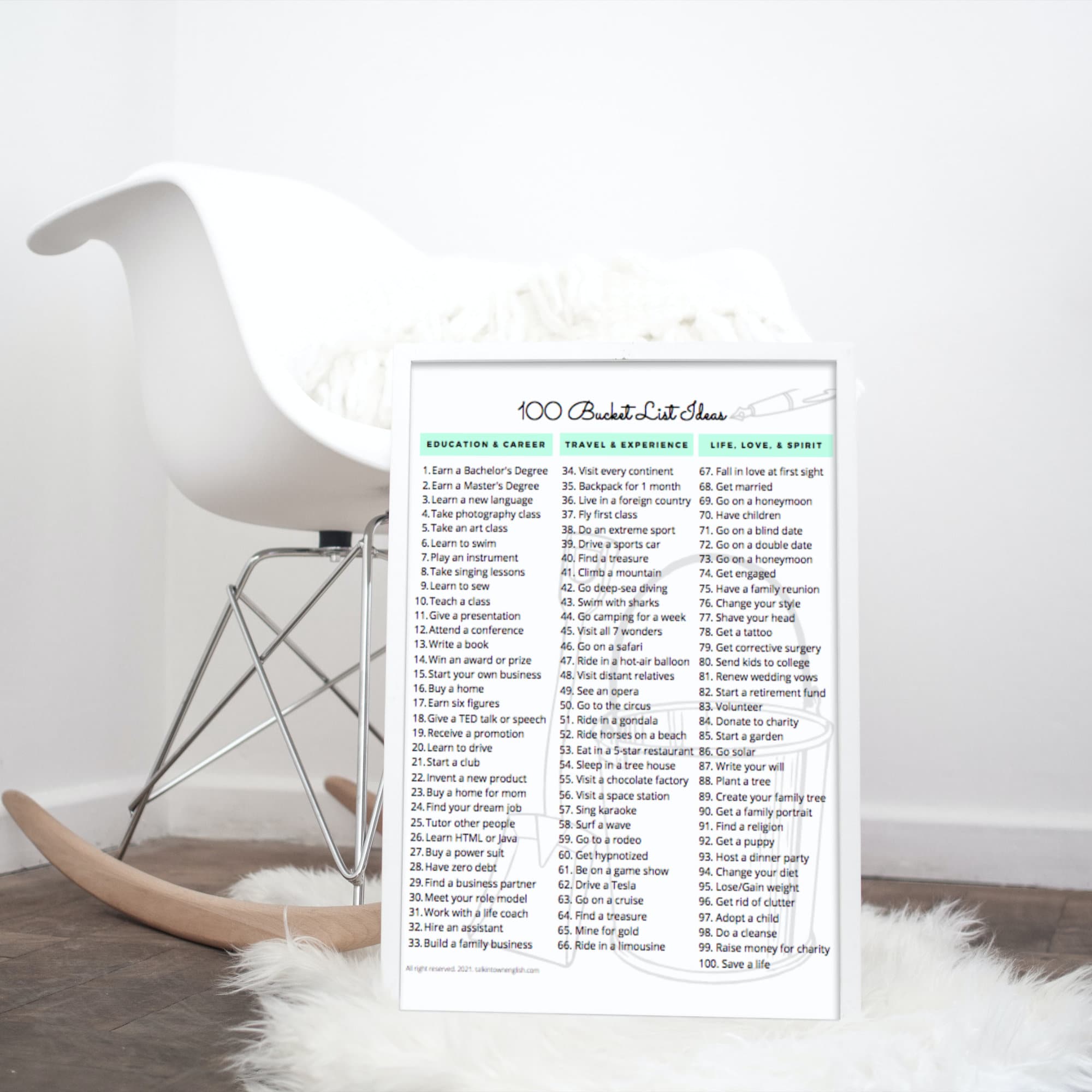 Bucket List Template With 100 Ideas Checklist and Idea Worksheet ...
