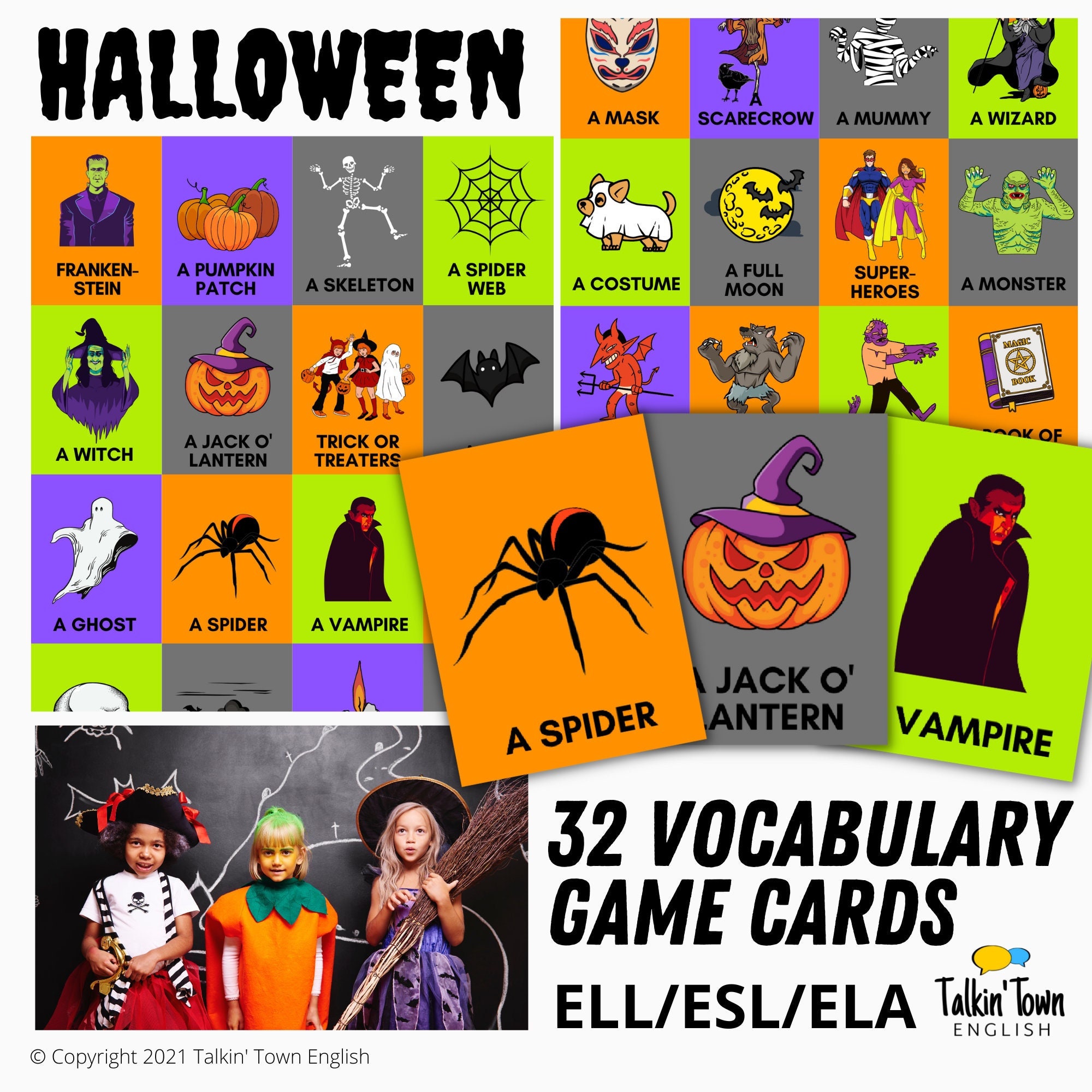 Printable Halloween Vocabulary Picture Cards, ESL Halloween Flashcards ...