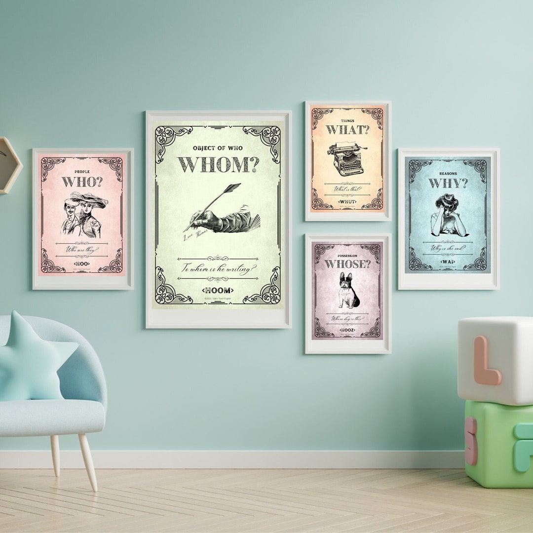 Wh- Question Posters PDF Vintage Grammar Art for Esl/english - Etsy