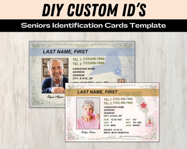 Senior ID Card TEMPLATE Identification Cards| Design a Realistic I.D ...