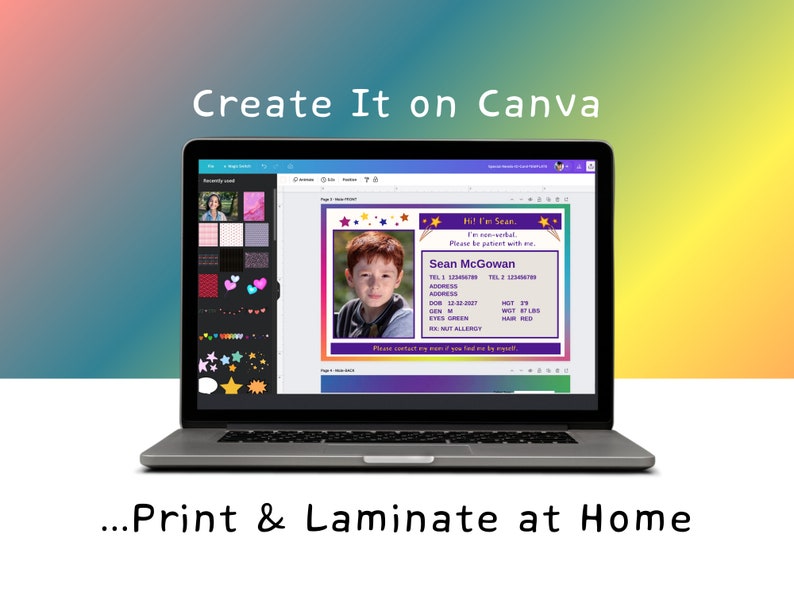 ID Card Template for Special Needs and Child Safety Identification ...