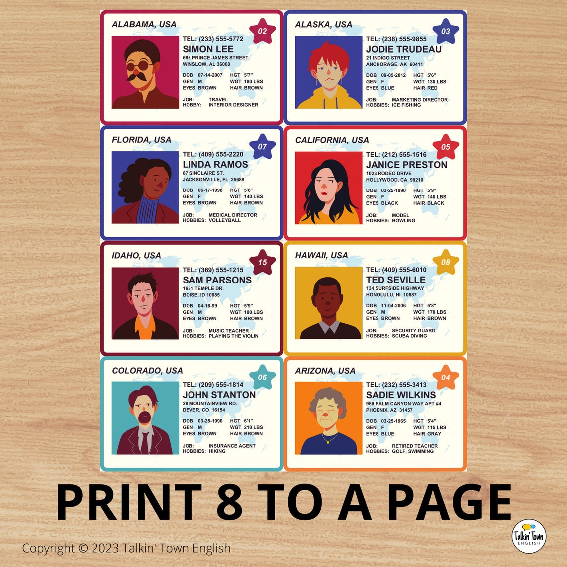 Printable ID Cards With 16 Illustrated Characters and Template to ...
