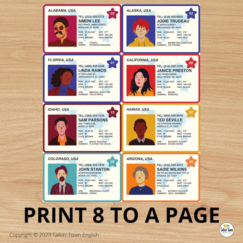 Printable Character ID Cards: Role Play & ESL (canva Template) - Etsy