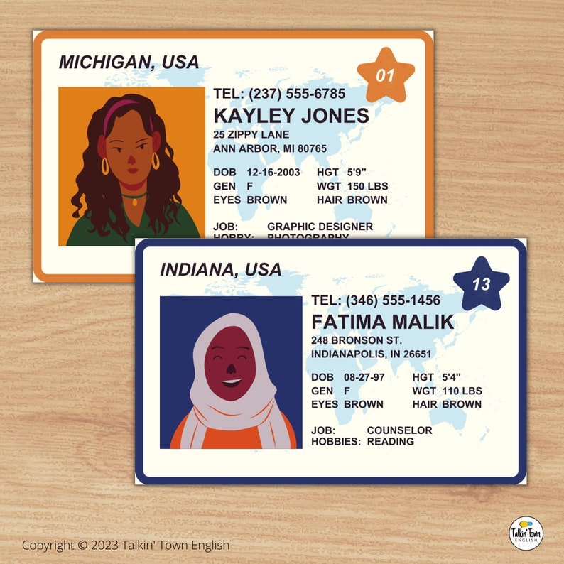 Printable ID Cards With 16 Illustrated Characters and Template to ...