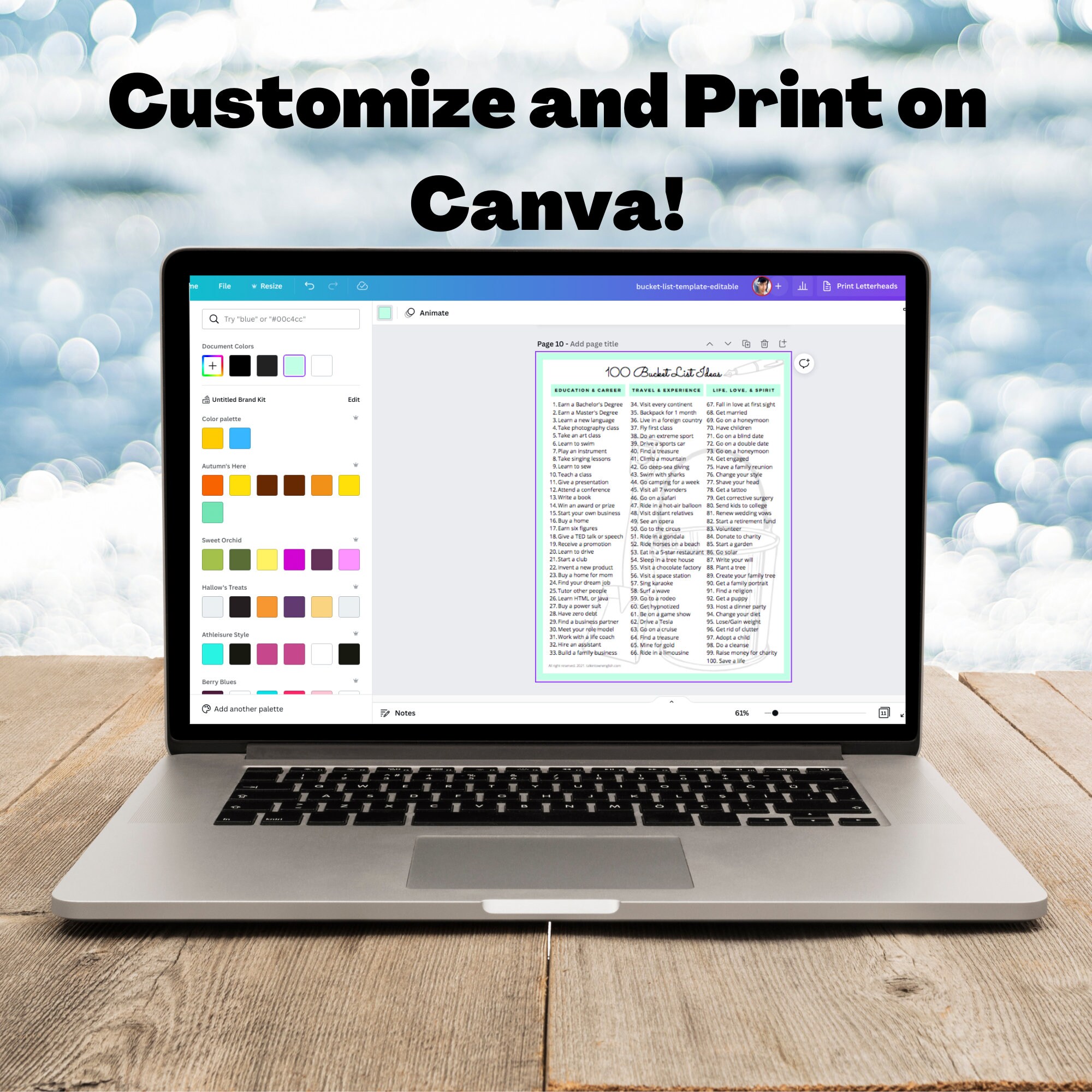 Bucket List Template With 100 Ideas Checklist and Idea Worksheet ...