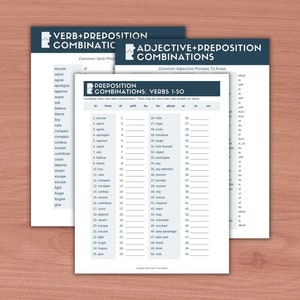 Dependent Prepositions List and Printable Worksheet PDF Set for ESL/ELL ...