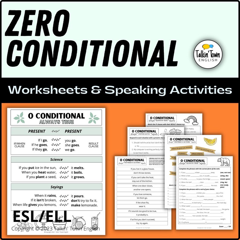 Zero Conditional Grammar Worksheet Activity Pack for ESL/EFL - Etsy