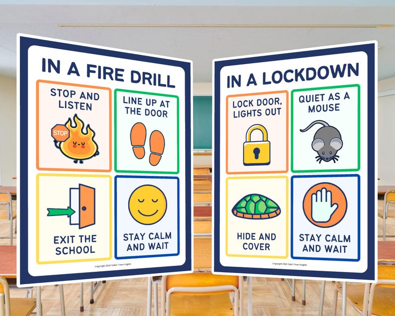 Classroom Lockdown & Fire Drill Posters: Kid-friendly Safety Signs (PDF ...