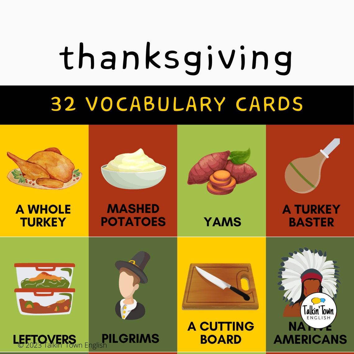 Thanksgiving Flashcards Vocabulary Cards for ESL Games - Etsy