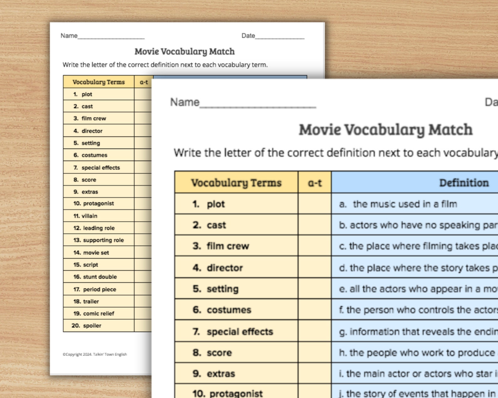 Movie Review Vocabulary and Template Form Worksheets PDF, Editable ...