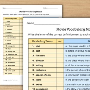 Movie Review Vocabulary and Template Form Worksheets PDF, Editable ...