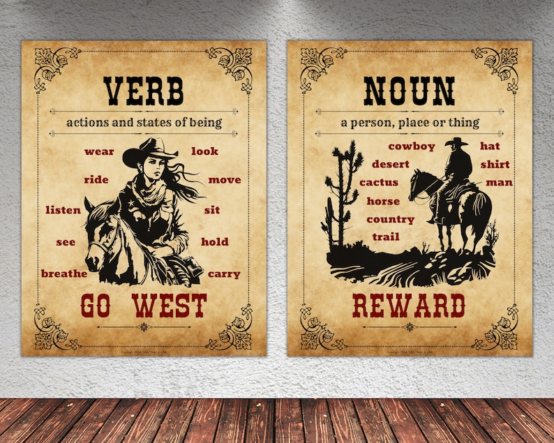 Western Parts of Speech Posters: ESL Grammar Charts (digital Download ...