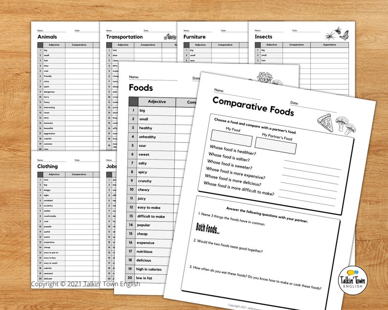 Comparative Worksheets and Superlative Worksheets Set Pdfs for - Etsy