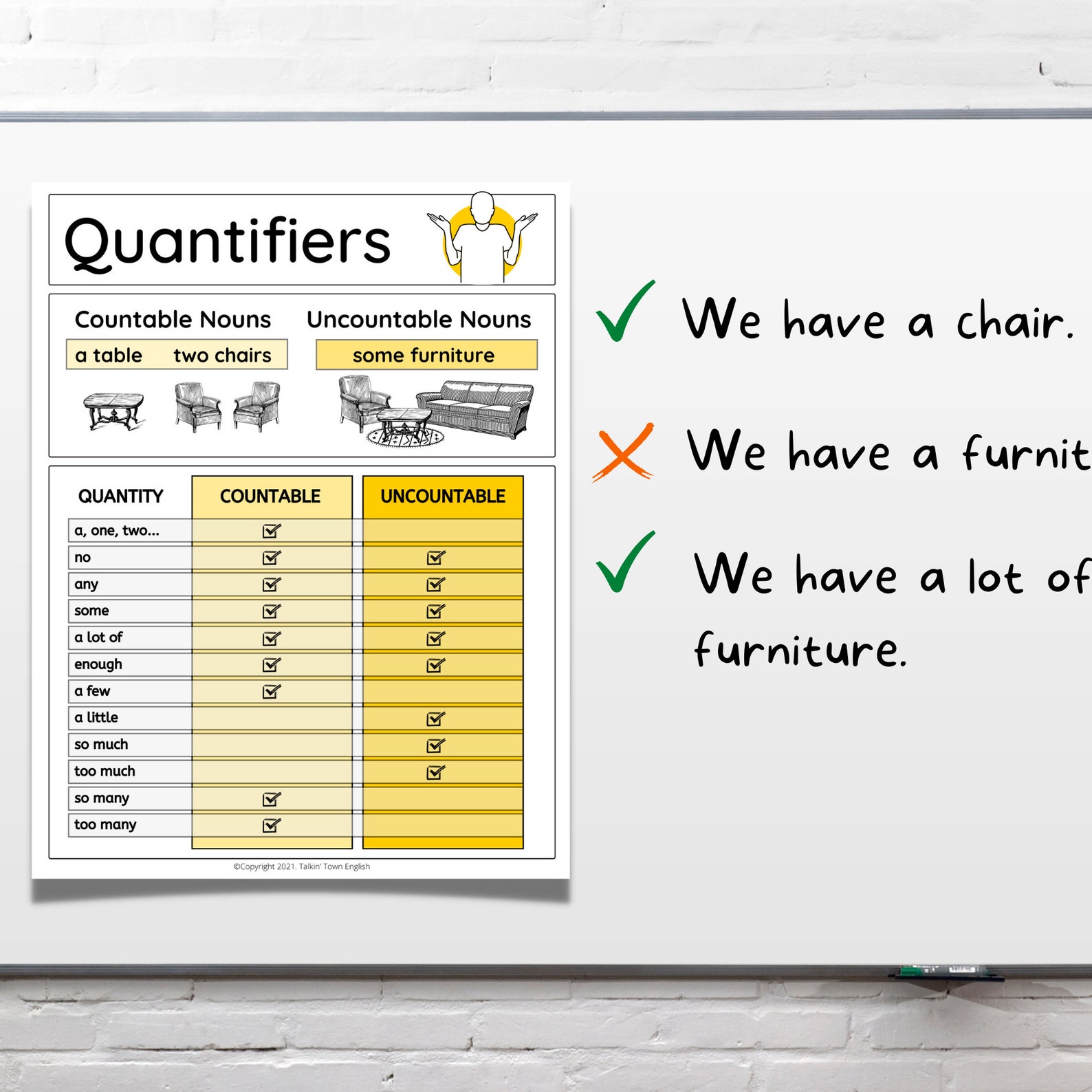 List of Common Uncountable Nouns Expressions of Quantity Posters ...