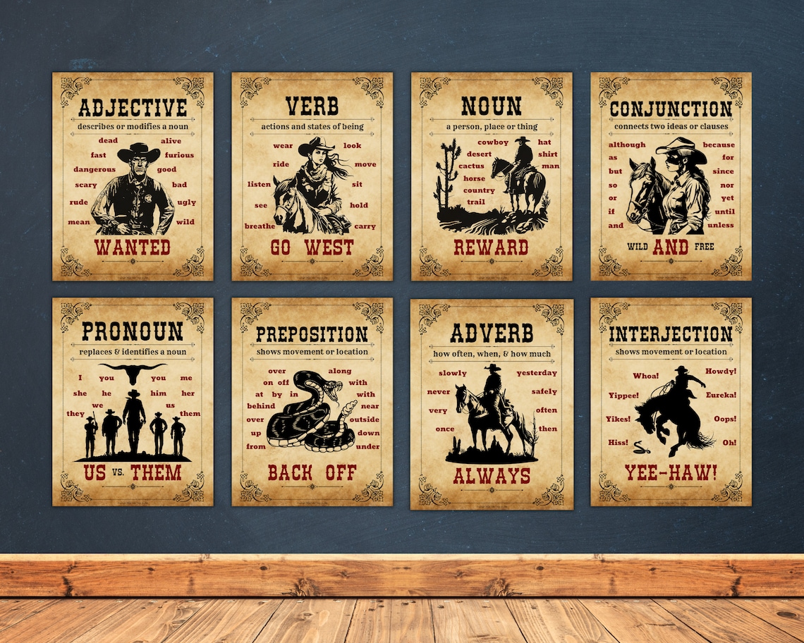 Western Parts of Speech Posters: ESL Grammar Charts (digital Download ...