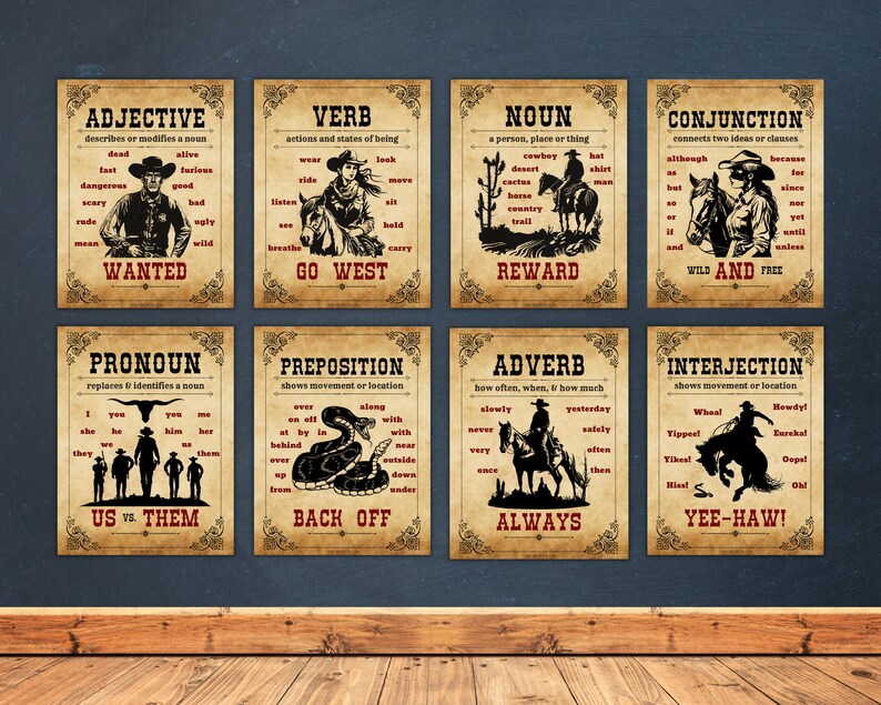 Western Parts of Speech Posters: ESL Grammar Charts (digital Download ...