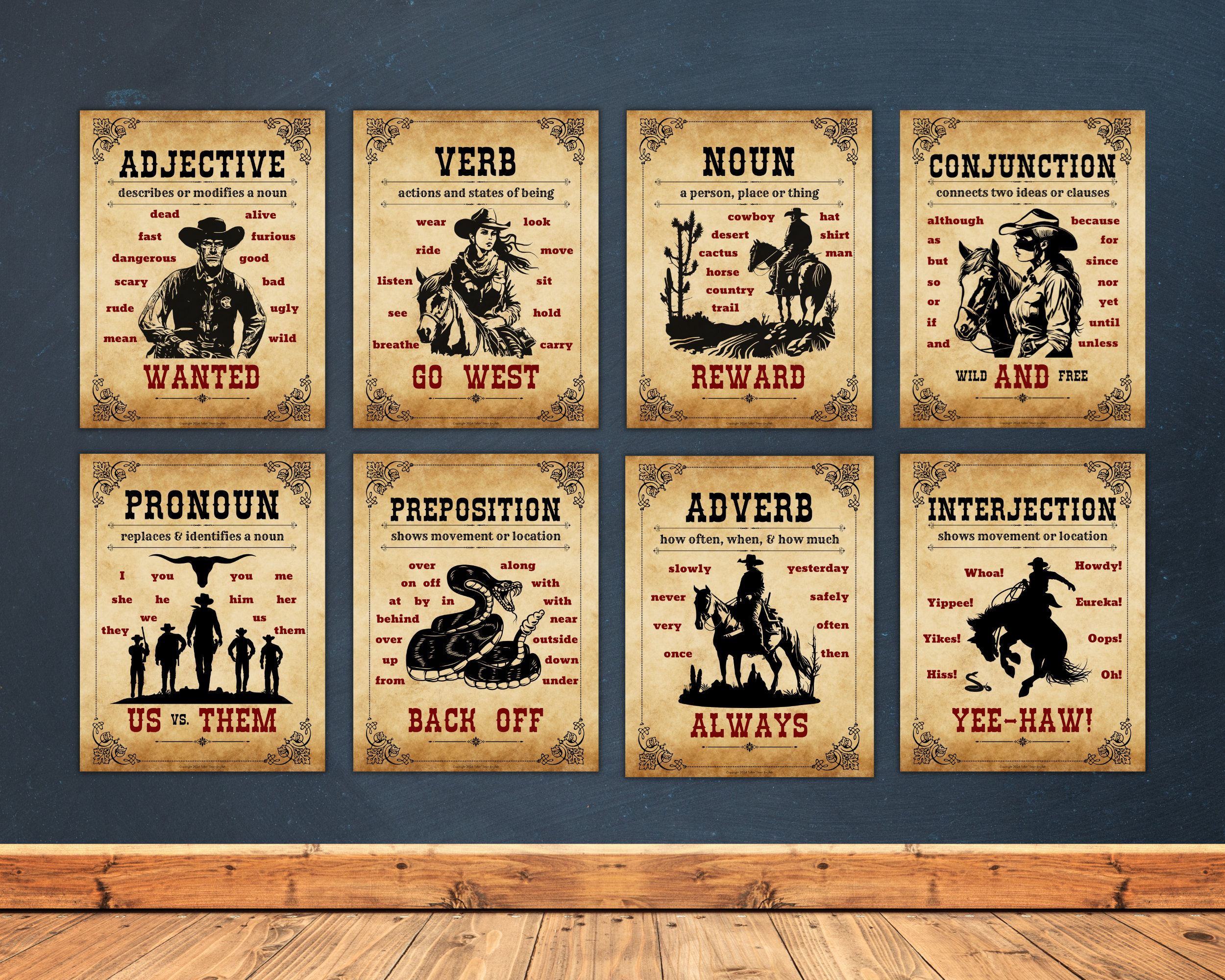 Western Parts of Speech Posters: ESL Grammar Charts (digital Download ...