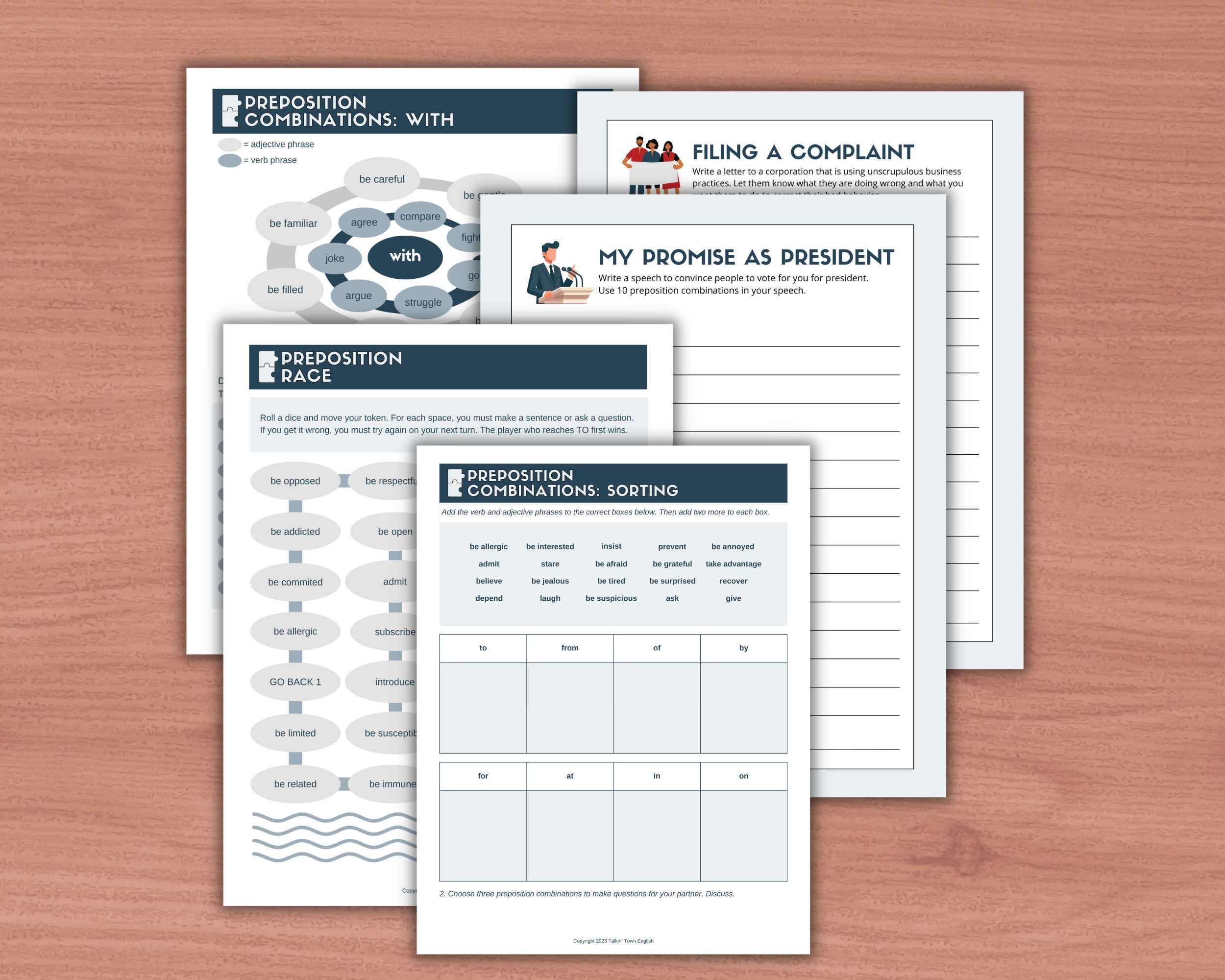 Dependent Prepositions List and Printable Worksheet PDF Set for ESL/ELL ...