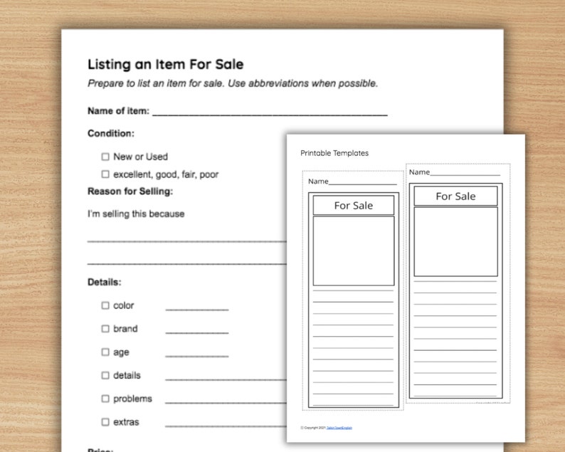 Buying and Selling ESL Lesson Plan: Listing Items for Sale, Classified ...