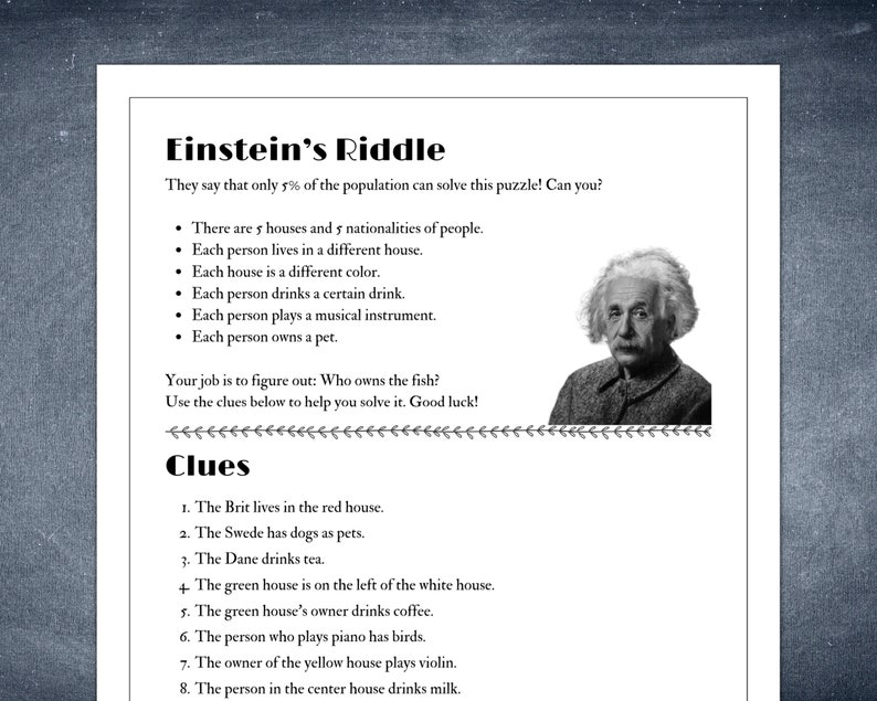 Einstein's Riddle Worksheets for ESL, Gifted, IEP, Sub Plans and Team ...