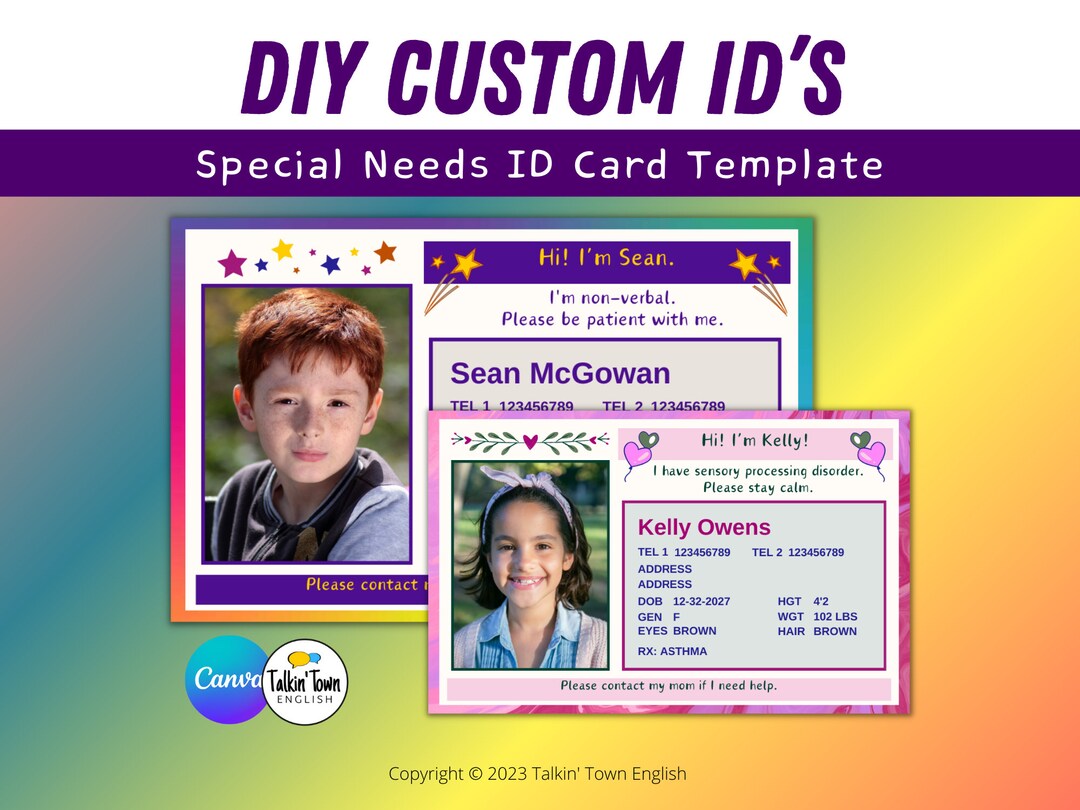 ID Card Template for Special Needs and Child Safety Identification ...