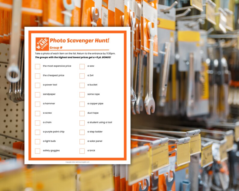 Photo Scavenger Hunt Templates for ESL, Shopping, Cultural Immersion ...