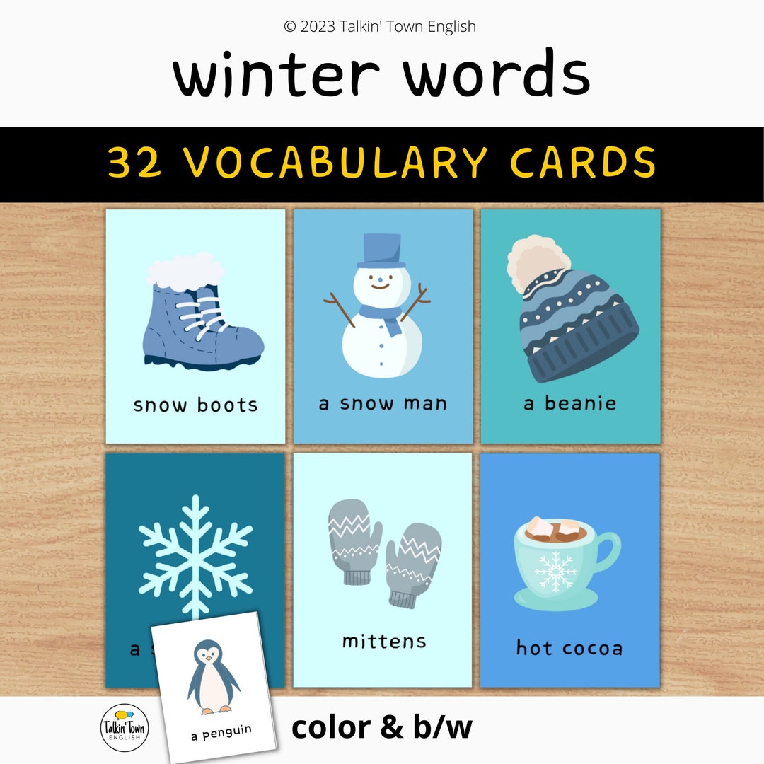 Winter Words Flashcards Vocabulary Cards for Games Memory - Etsy