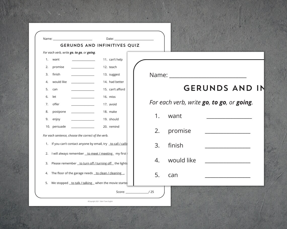 Gerund and Infinitive Anchor Charts PDF for ESL/ELL English Teaching ...