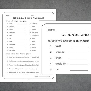 Gerund and Infinitive Anchor Charts PDF for ESL/ELL English Teaching ...