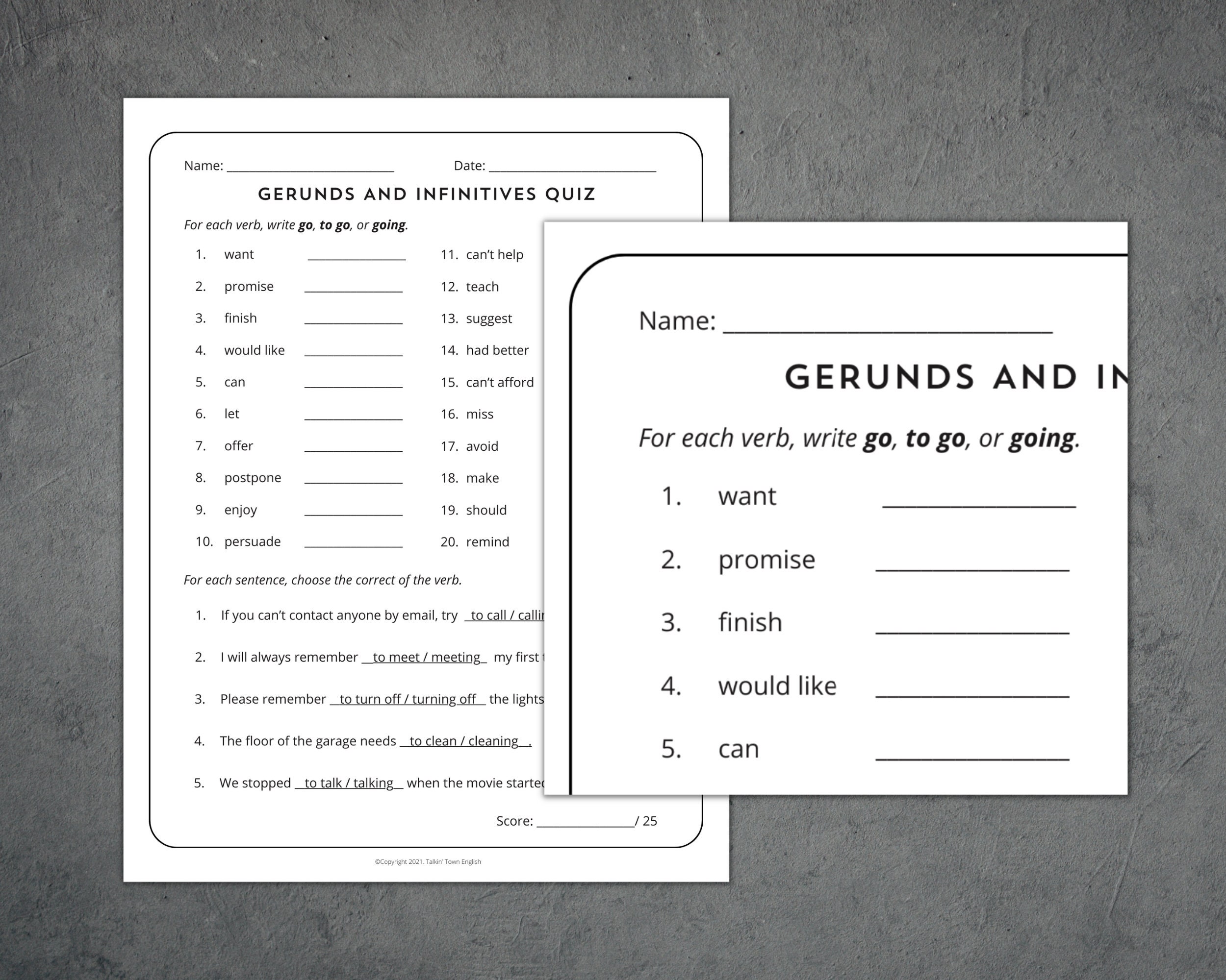 Gerund and Infinitive Anchor Charts PDF for ESL/ELL English Teaching ...