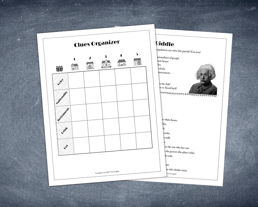 Einstein's Riddle Worksheets for ESL, Gifted, IEP, Sub Plans and Team ...